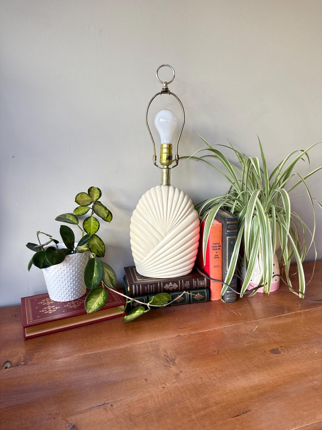 Vintage 1980s / 1990s Art Deco Revival Cream Colour Ceramic Fan / Shell ...