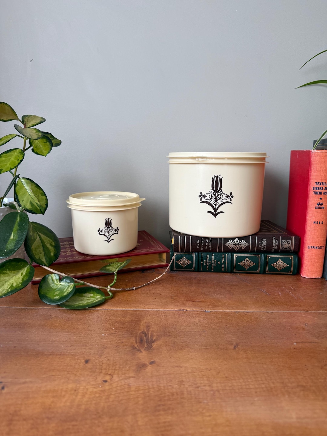 Set of Two Vintage Corning Ware Brand Tupperware Canister Set, in off ...