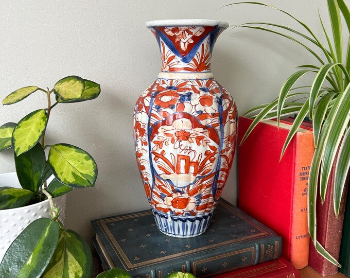 Antique Japanese Imari Vase, Heavy Ceramic Vase With Blue Underglaze ...