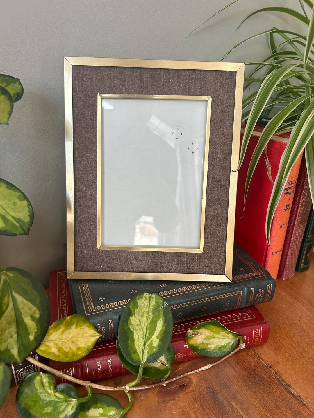 Vintage Fabric and Gold Tone Metal Photo Frame, 1970s Retro Brown Tweed ...