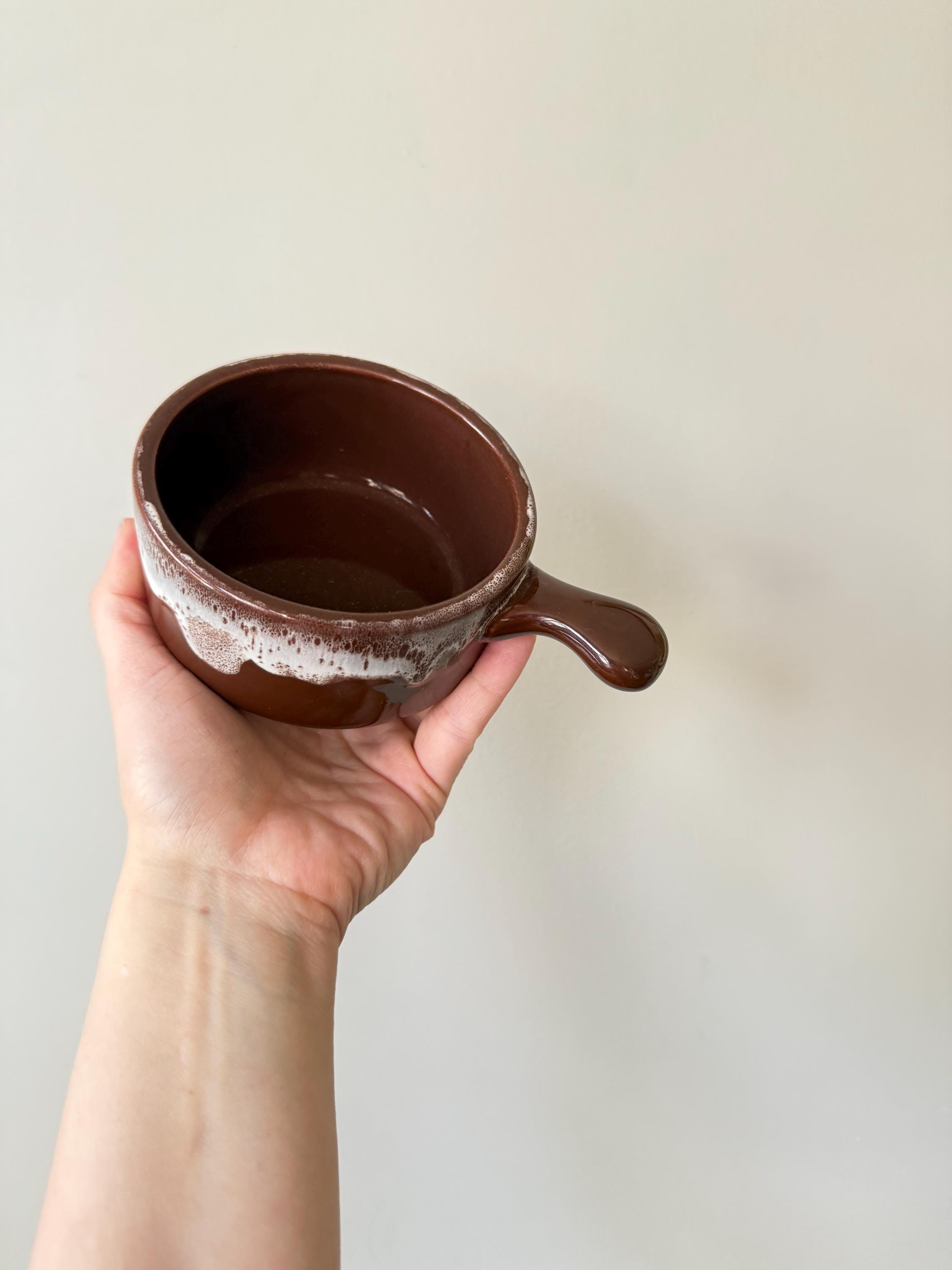 Vintage Brown Drip Glaze Soup Bowls With Handles – Set of Two, Made in ...
