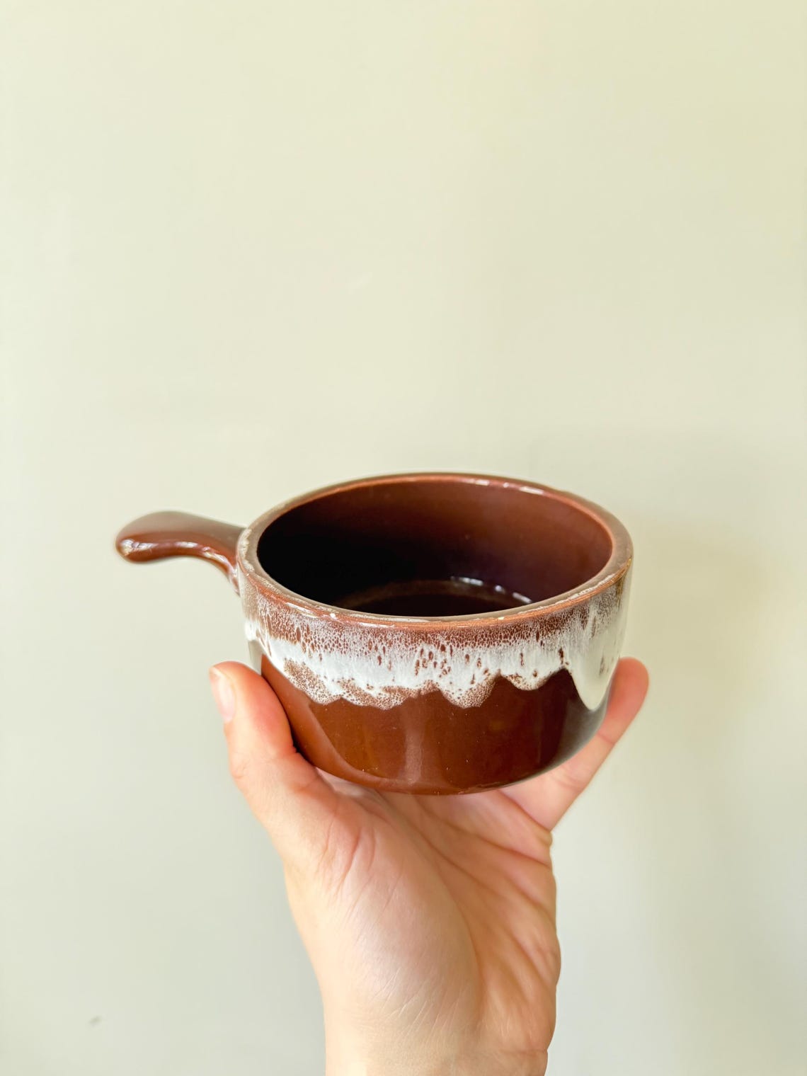 Vintage Brown Drip Glaze Soup Bowls With Handles – Set of Two, Made in ...