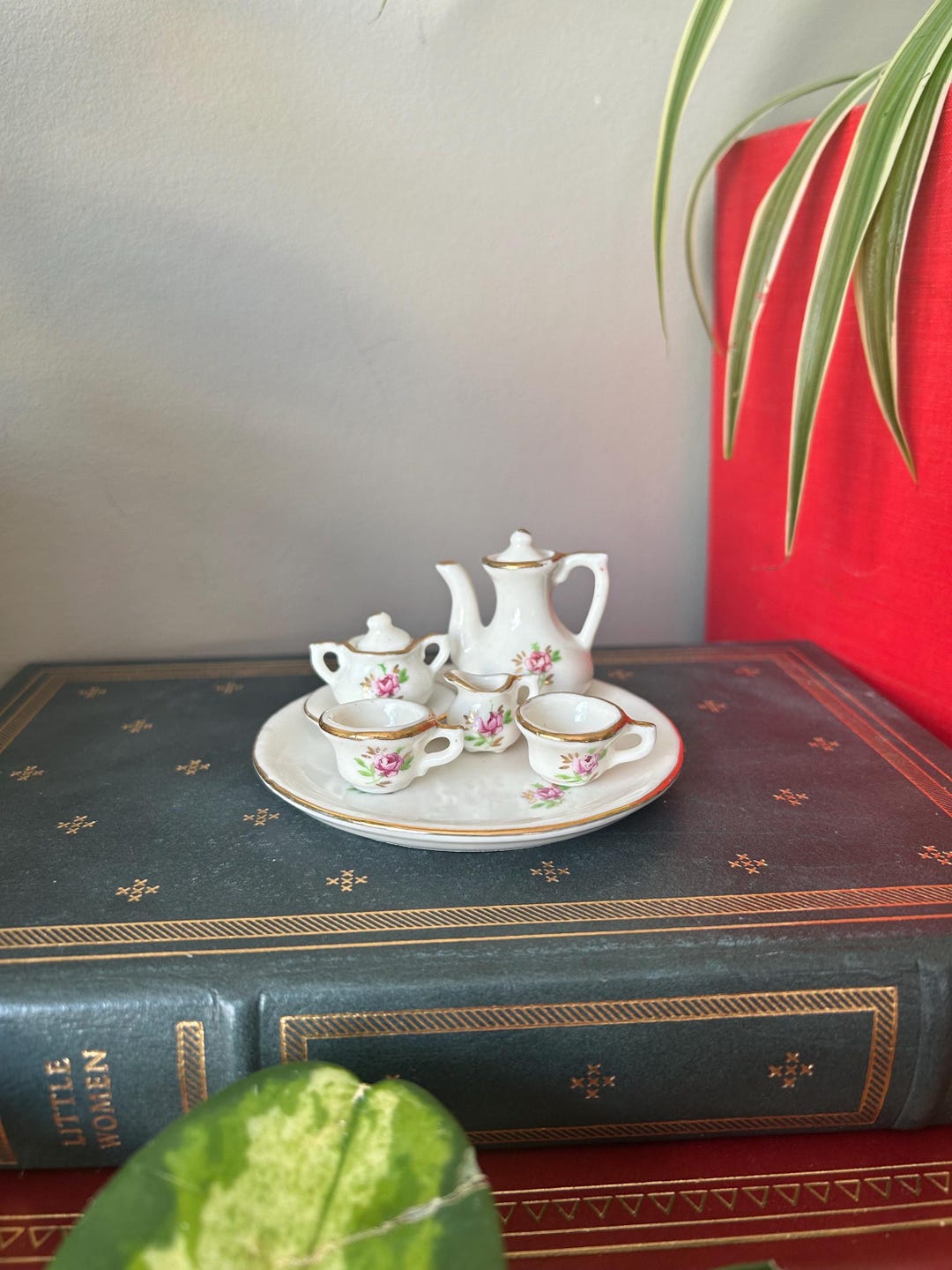Miniature Vintage White Porcelain Tea Set With Pink Rose and Gold ...