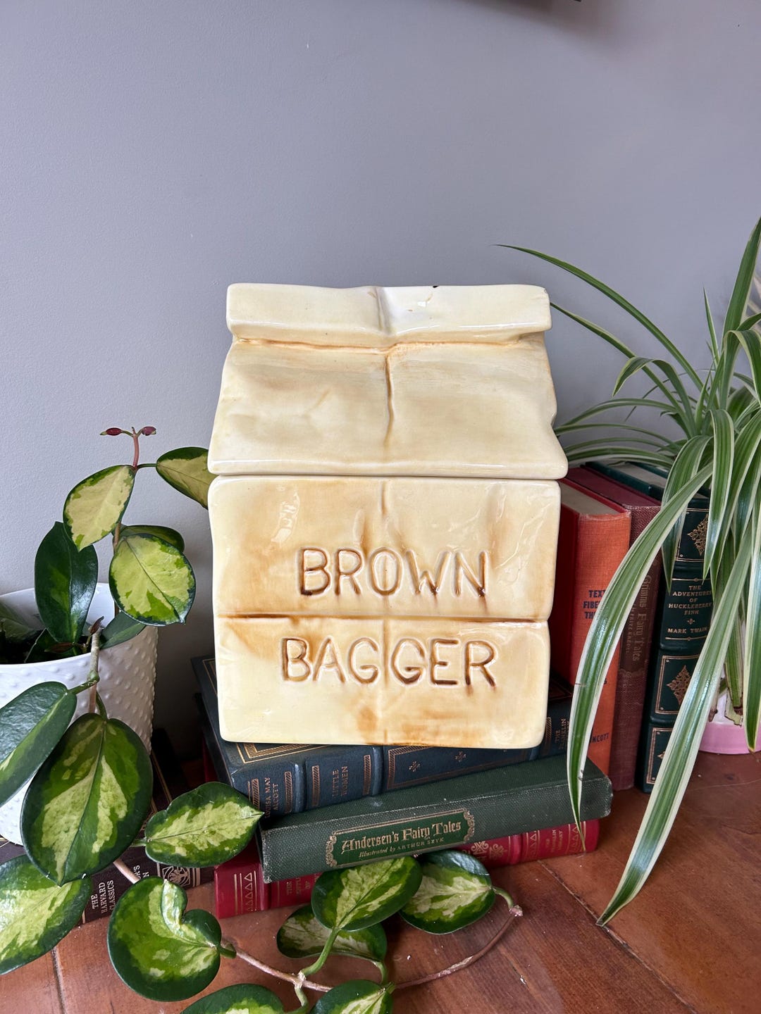 Vintage Brown Bagger Cookie Jar, Ceramic Pottery Kitschy Paper Lunch ...