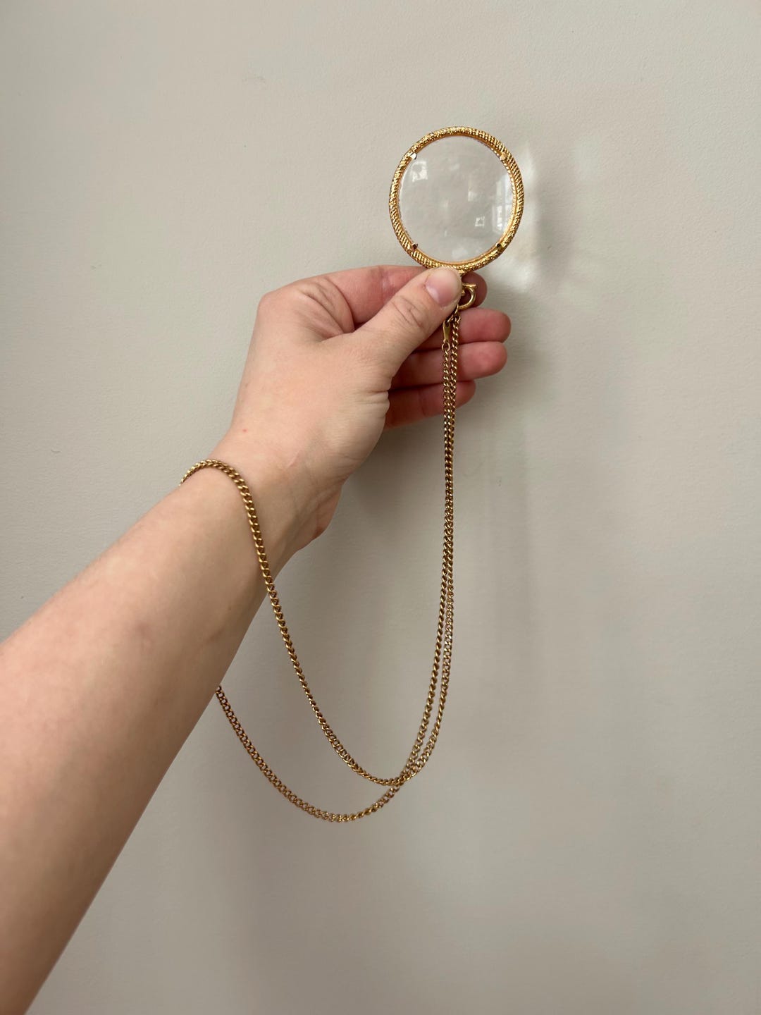 Vintage Magnifying Eyeglass on Chain, Gold Tone Monocle on Necklace ...