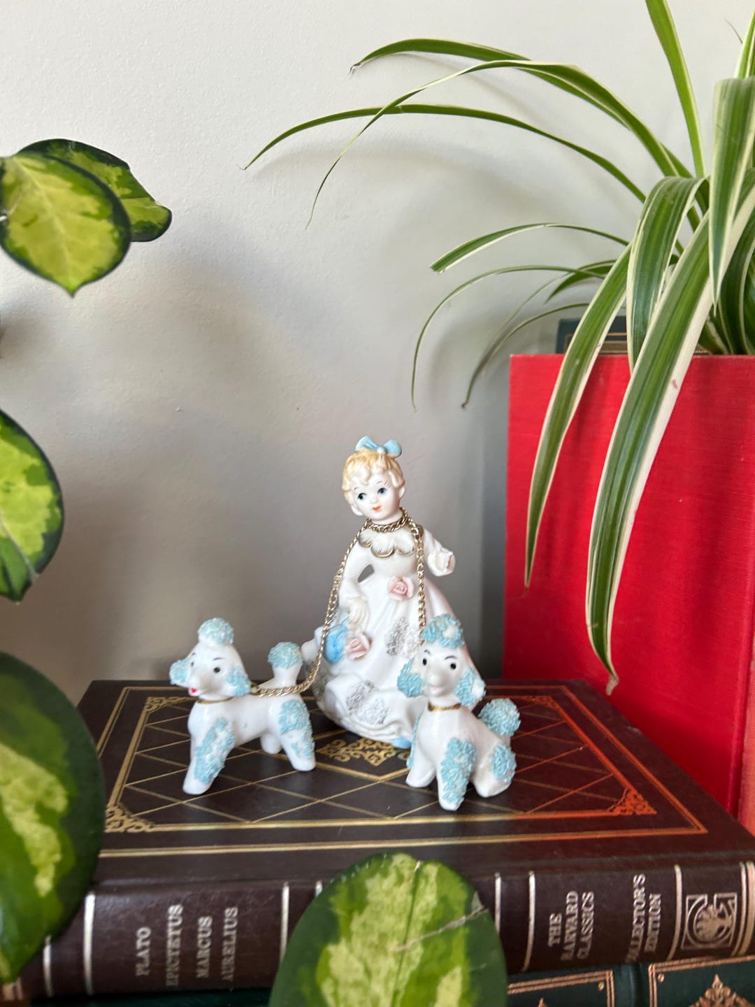 Vintage Lefton Ceramic Girl Walking Poodles on Chain, 1950s Porcelain ...