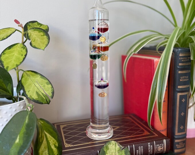 Vintage Glass Galileo Thermometer With Colourful Liquid Filled Baubles ...