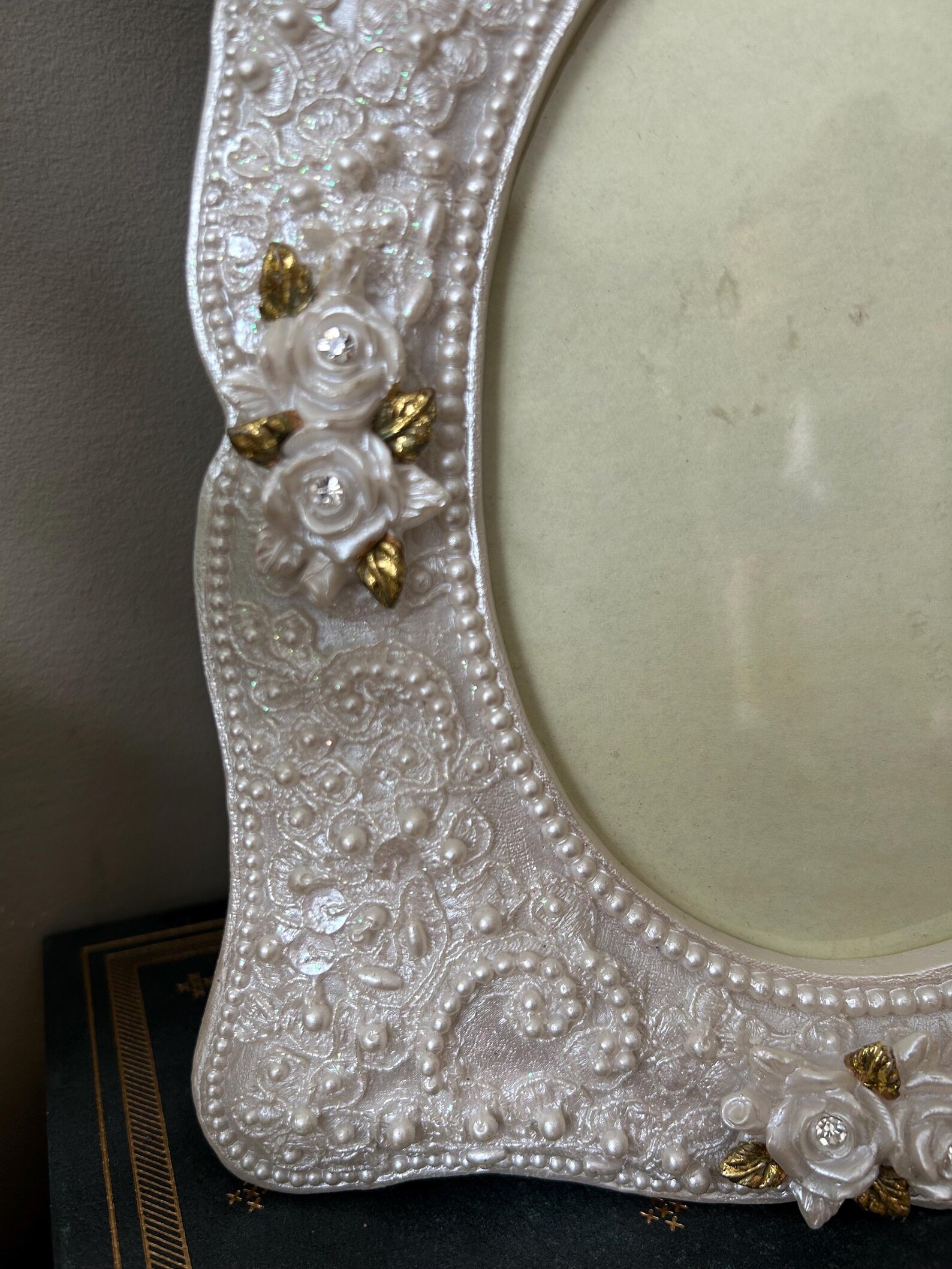 Elaborate Rococo Vintage White and Gold Beaded Jeweled Roses Picture ...