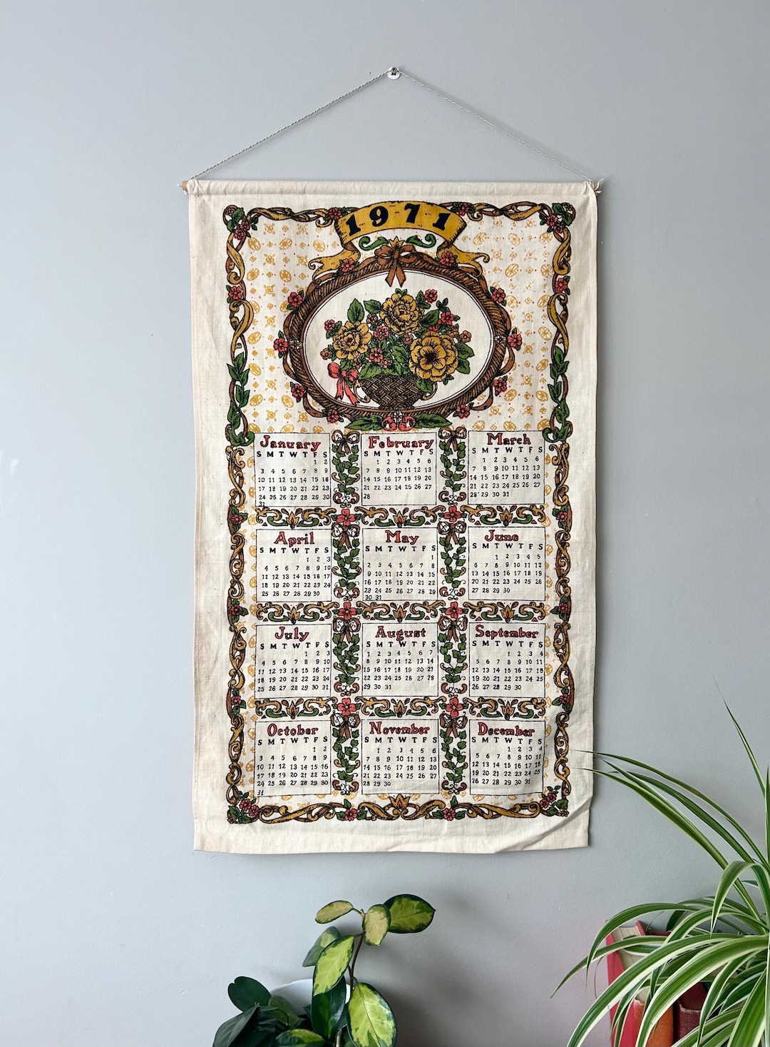 Vintage 1971 Cloth Calendar Wall Decor / Wall Hanging, Kitschy Mid ...