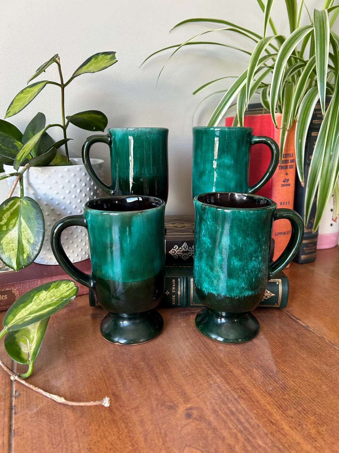 Set of Four Vintage Blue Mountain Pottery Coffee Mugs With Pedestal ...