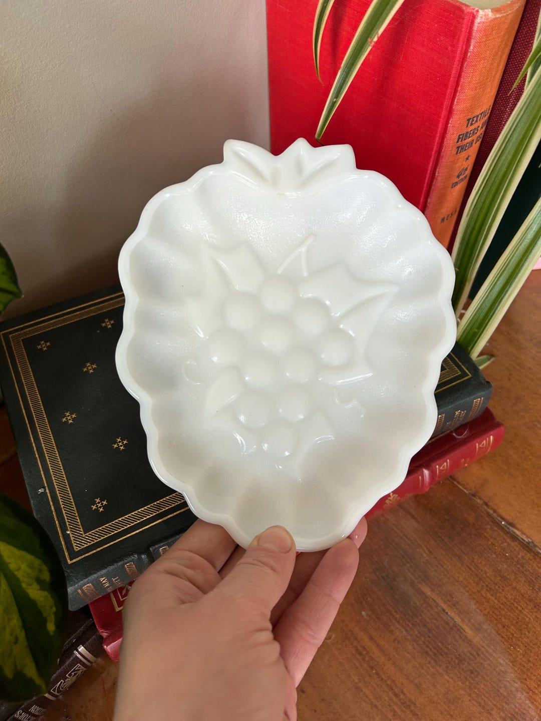 Hazel Atlas Vintage White Milk Glass Grape-shaped Shallow Bow, Textured ...