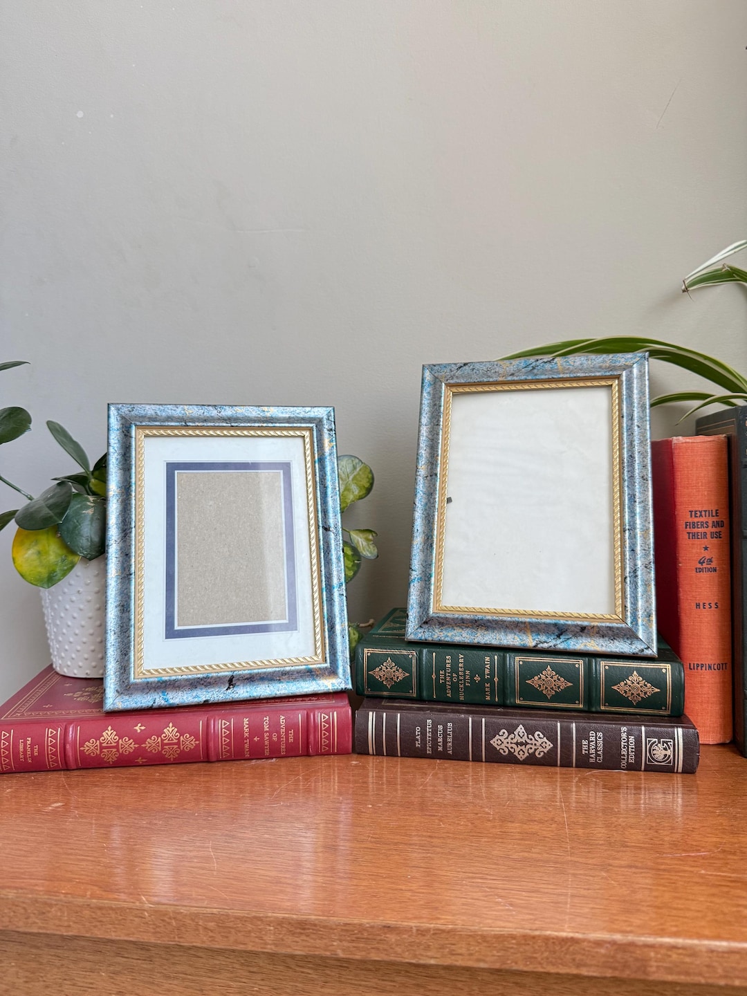 Set of Two Vintage 1990s Photo Frames - Wood Frames With Blue, Gold ...