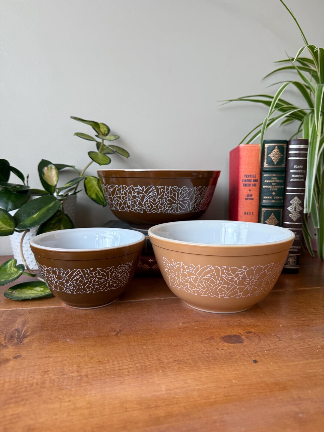 Mid Century Modern Pyrex Cinderella Bowls: Woodland Brown Beige Nesting ...