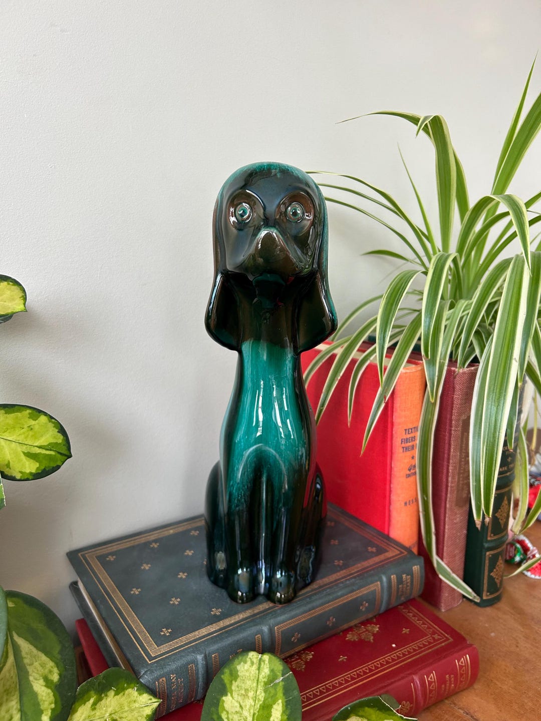 Vintage Blue Mountain Pottery Dog: MCM Green Drip Glaze Ceramic Puppy ...