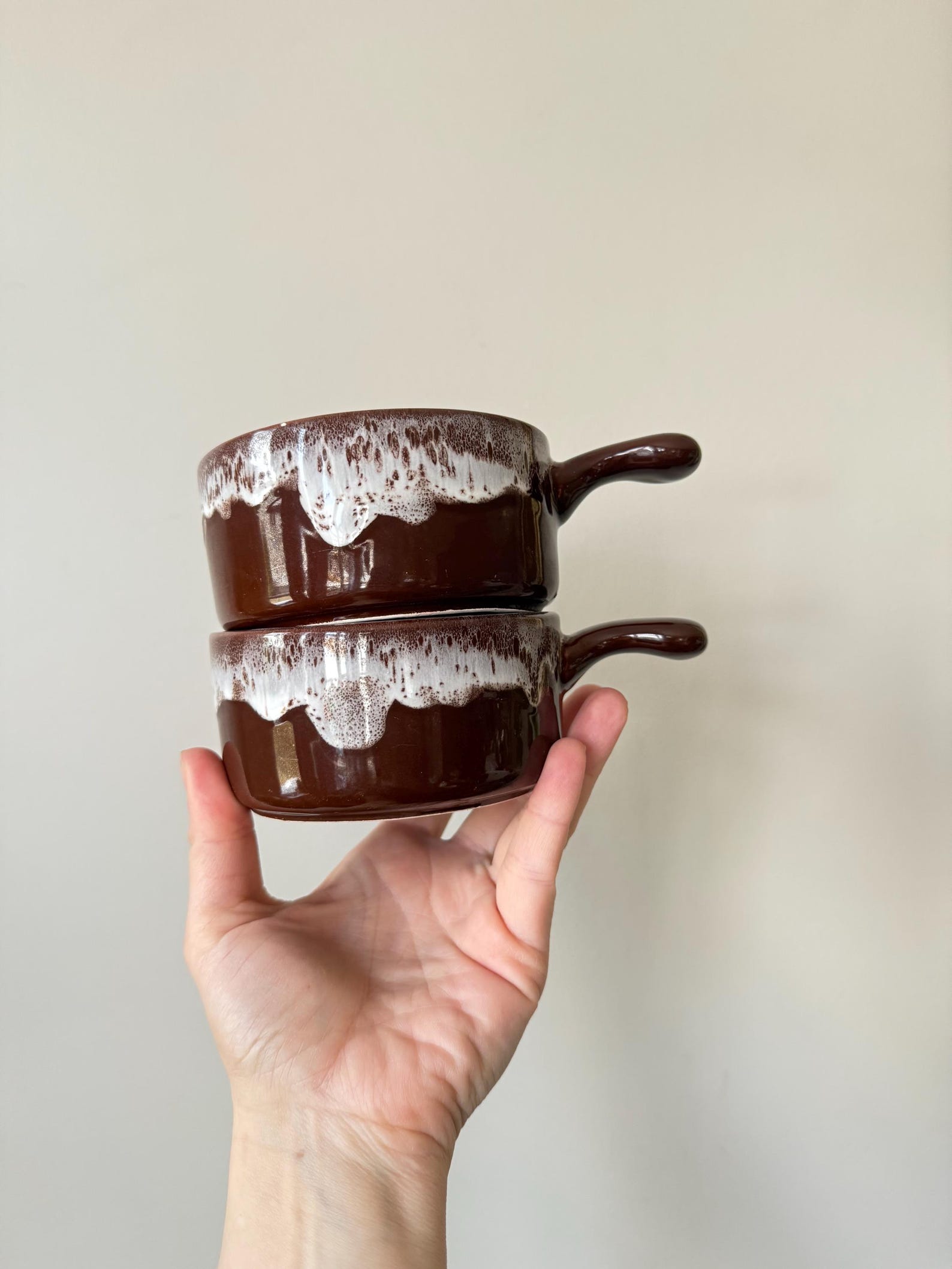 Vintage Brown Drip Glaze Soup Bowls With Handles – Set of Two, Made in ...