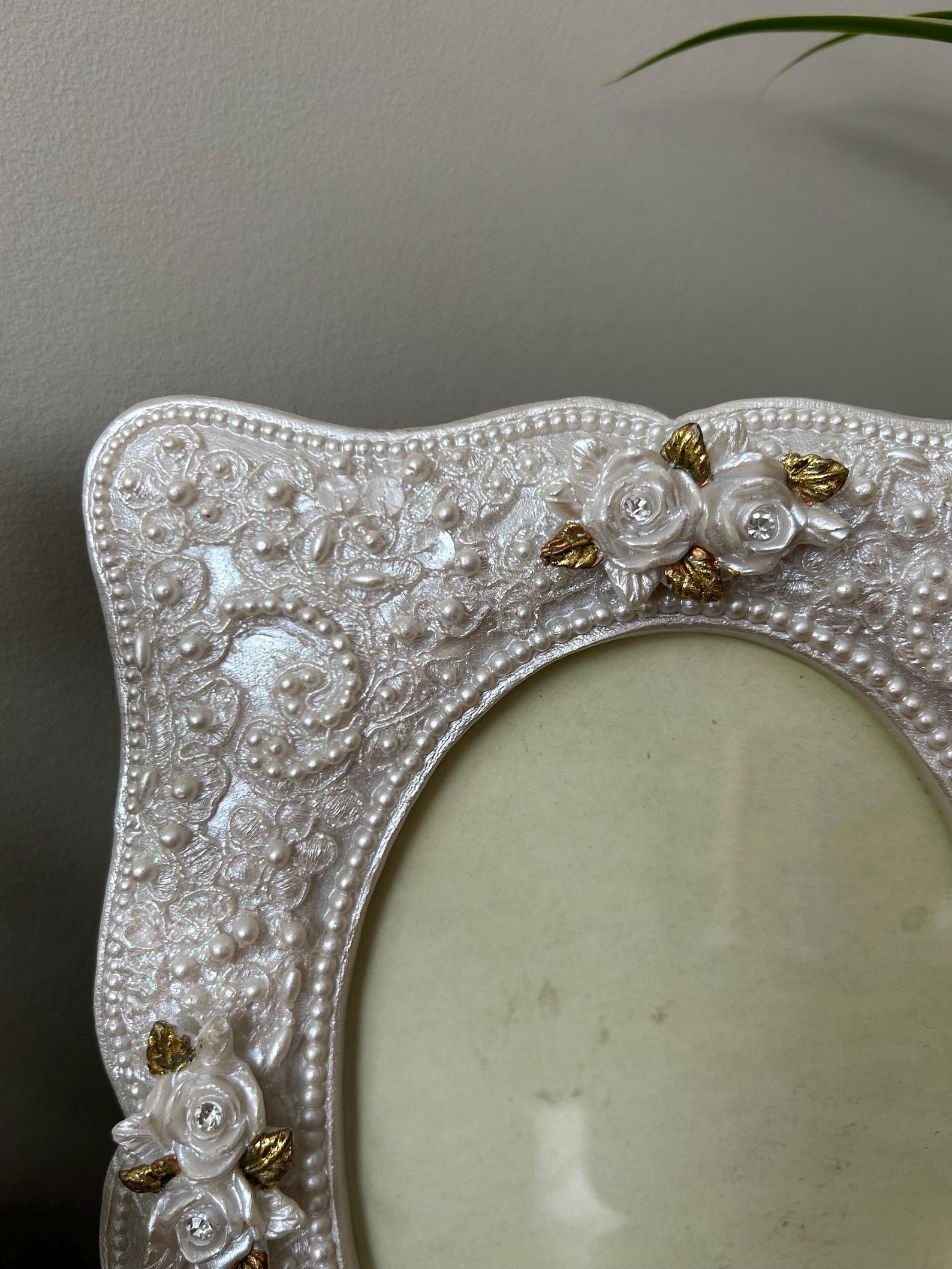 Elaborate Rococo Vintage White and Gold Beaded Jeweled Roses Picture ...