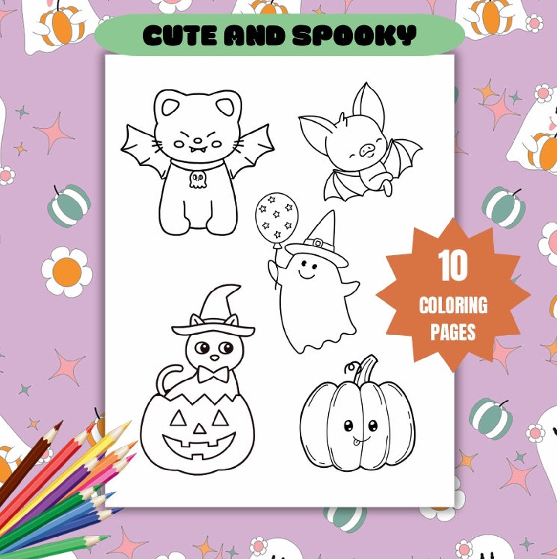 Halloween Coloring Pages for Kids, Bold and Easy Cute and Spooky ...