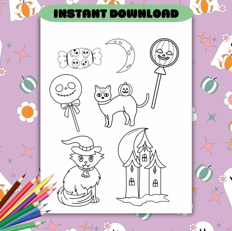 Halloween Coloring Pages for Kids, Bold and Easy Cute and Spooky ...