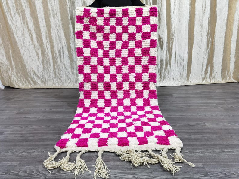 Large Pink and Red Checkered Rug, Moroccan Berber Checkered Rug ...
