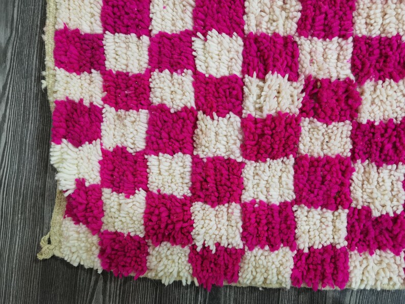 Large Pink and Red Checkered Rug, Moroccan Berber Checkered Rug ...