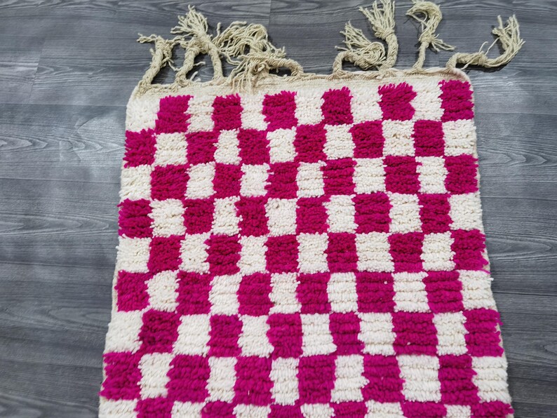Large Pink and Red Checkered Rug, Moroccan Berber Checkered Rug ...