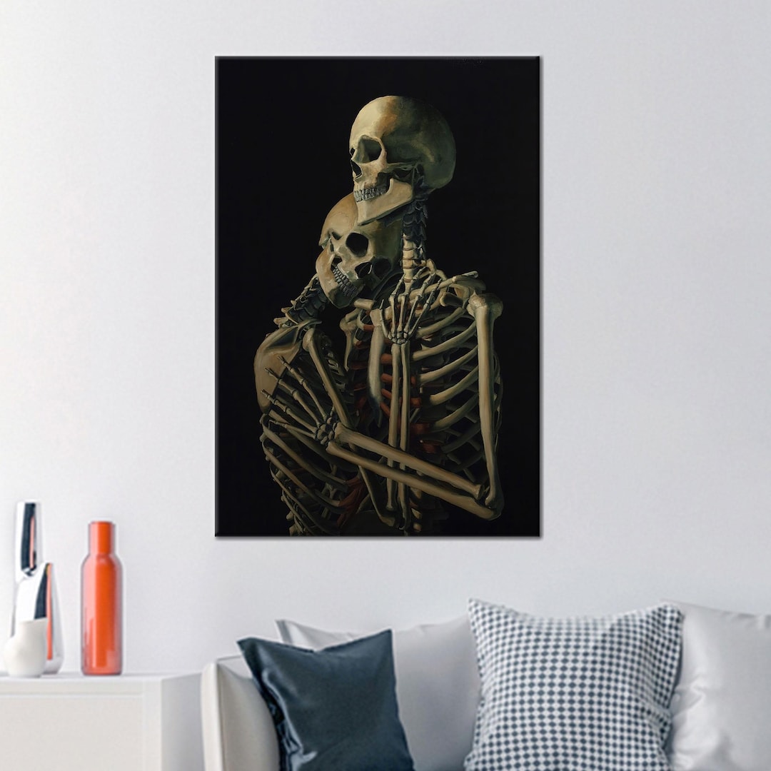 Skeleton Lovers Gothic Wall Art Print, Romantic Skull Couple Canvas ...