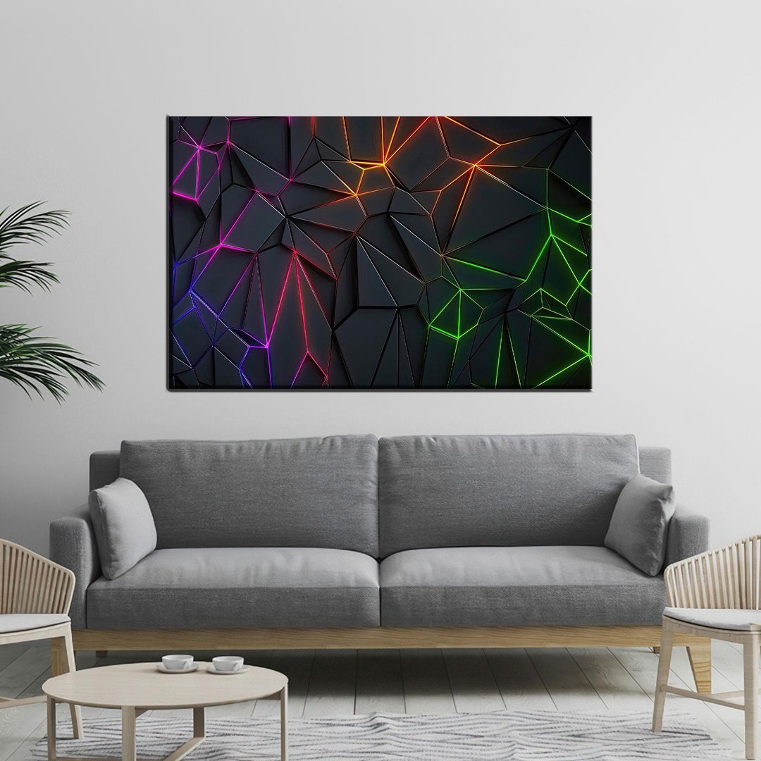 Neon Canvas Art, Black Art Decor, Modern Pattern Art, Geometric Pattern ...