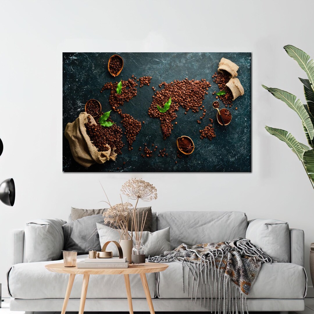 Coffee Wall Art, Map Canvas Art, World Map Poster Art, Kitchen Art ...