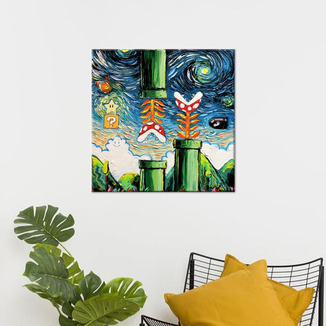 Mario Starry Night, Mario Canvas Art, Modern Wall Decor, Super Mario ...
