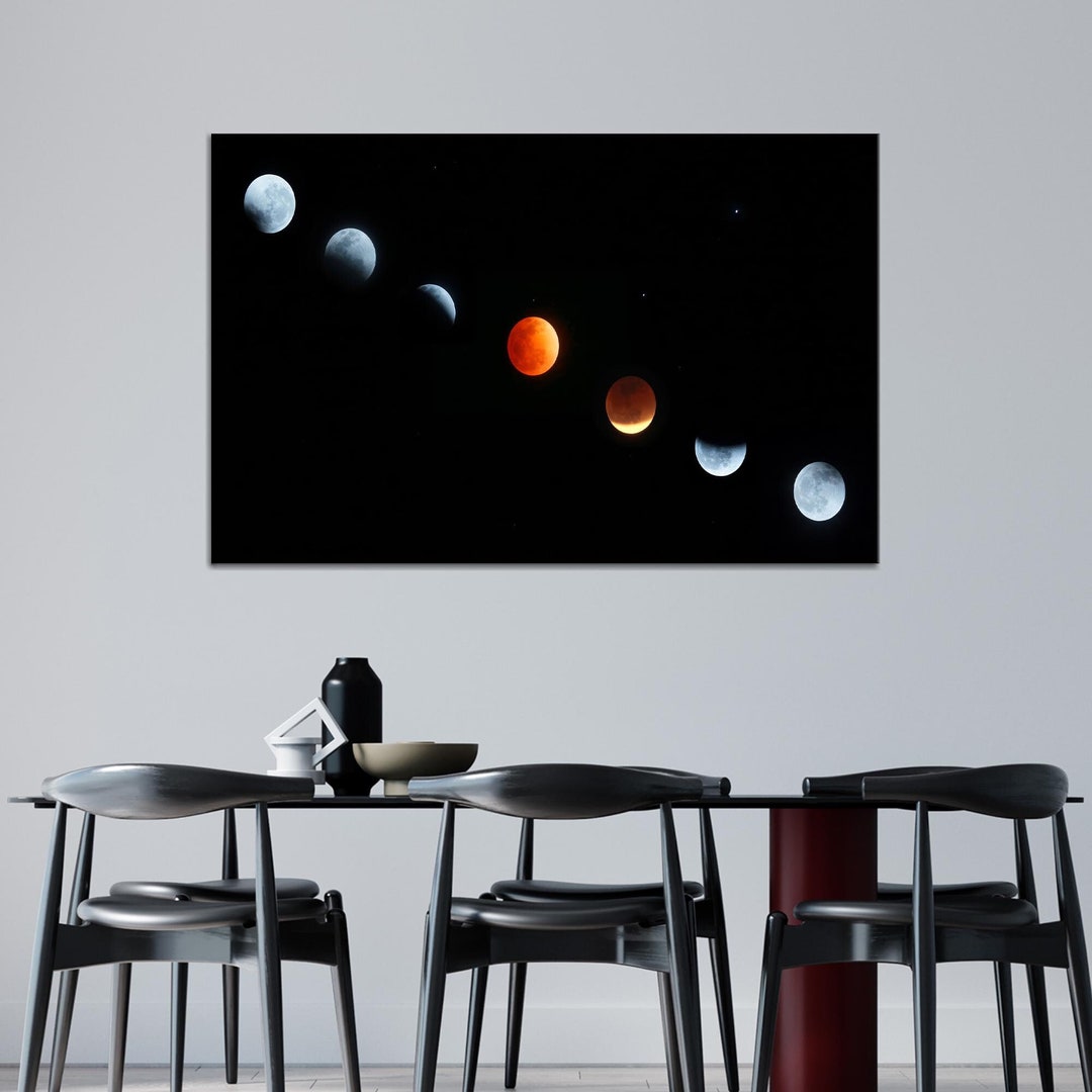 Moon Phases Wall Art, Moon Canvas Decor, Black Art Decor, Space Wall ...