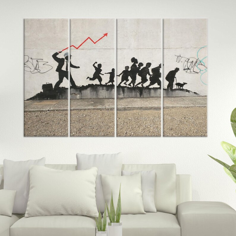 Banksy Inspired Street Art Canvas, Economic Satire Wall Poster, Urban ...
