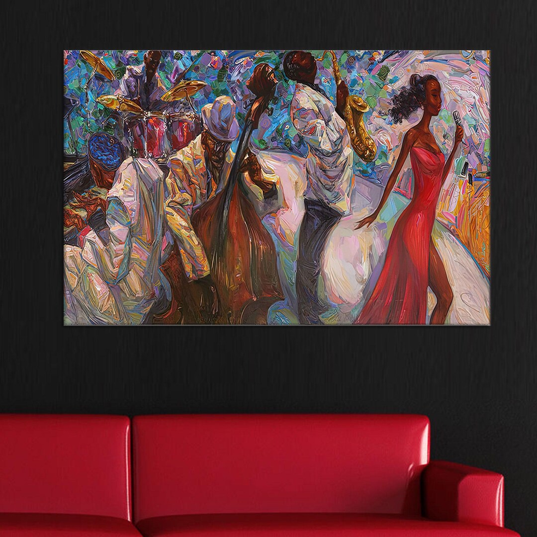 Colorful Jazz Band Canvas Poster, Abstract Music and Dance Wall Art ...