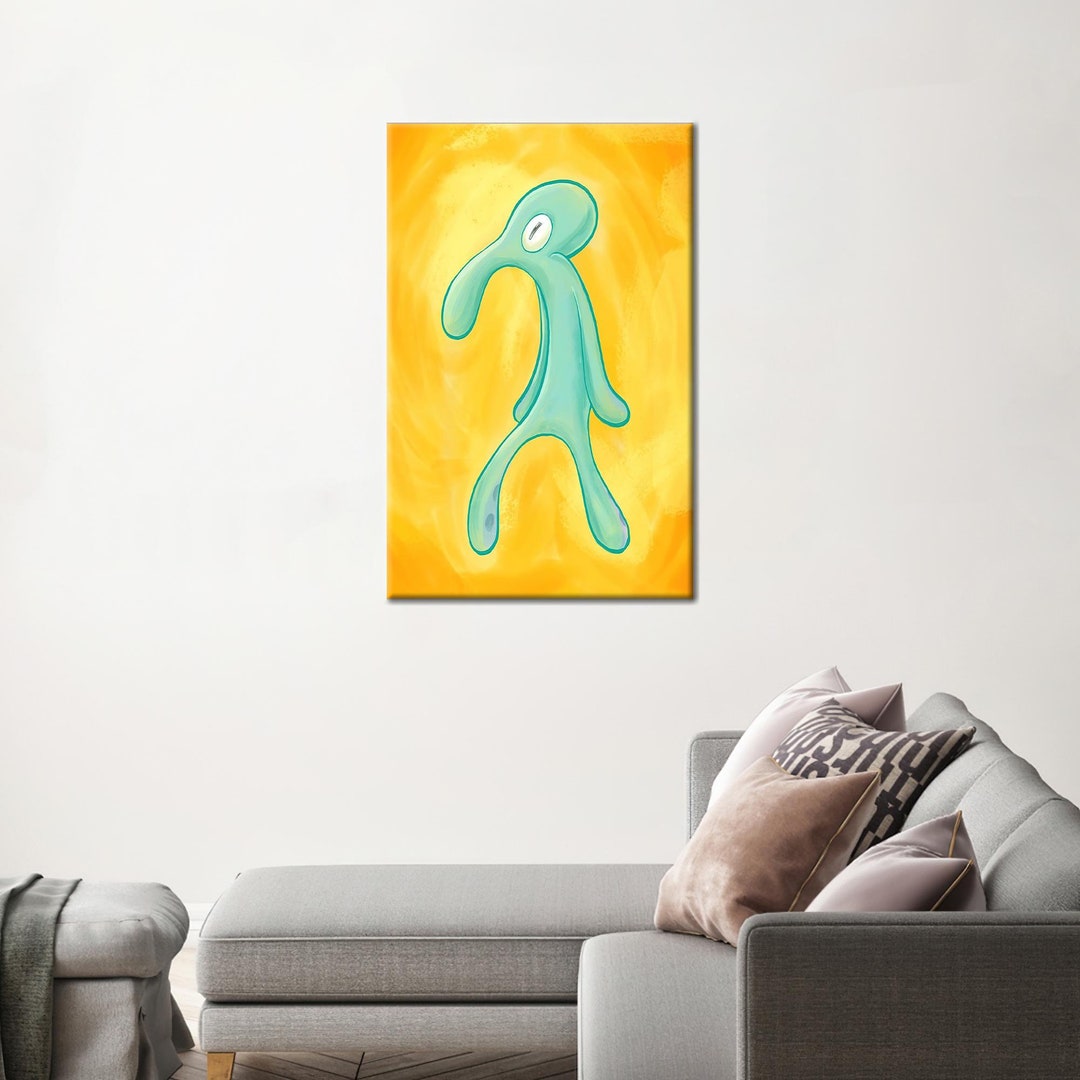 Living Room Decor, Squidward Wall Art, Yellow Canvas Art, Wall Art ...