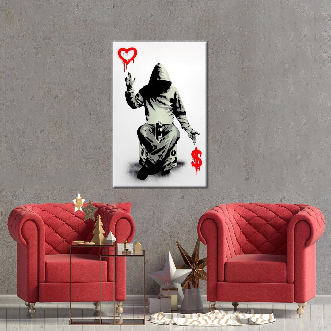 Love or Money Art Banksy Money Canvas, Banksy Boy Decor, Banksy Heart ...