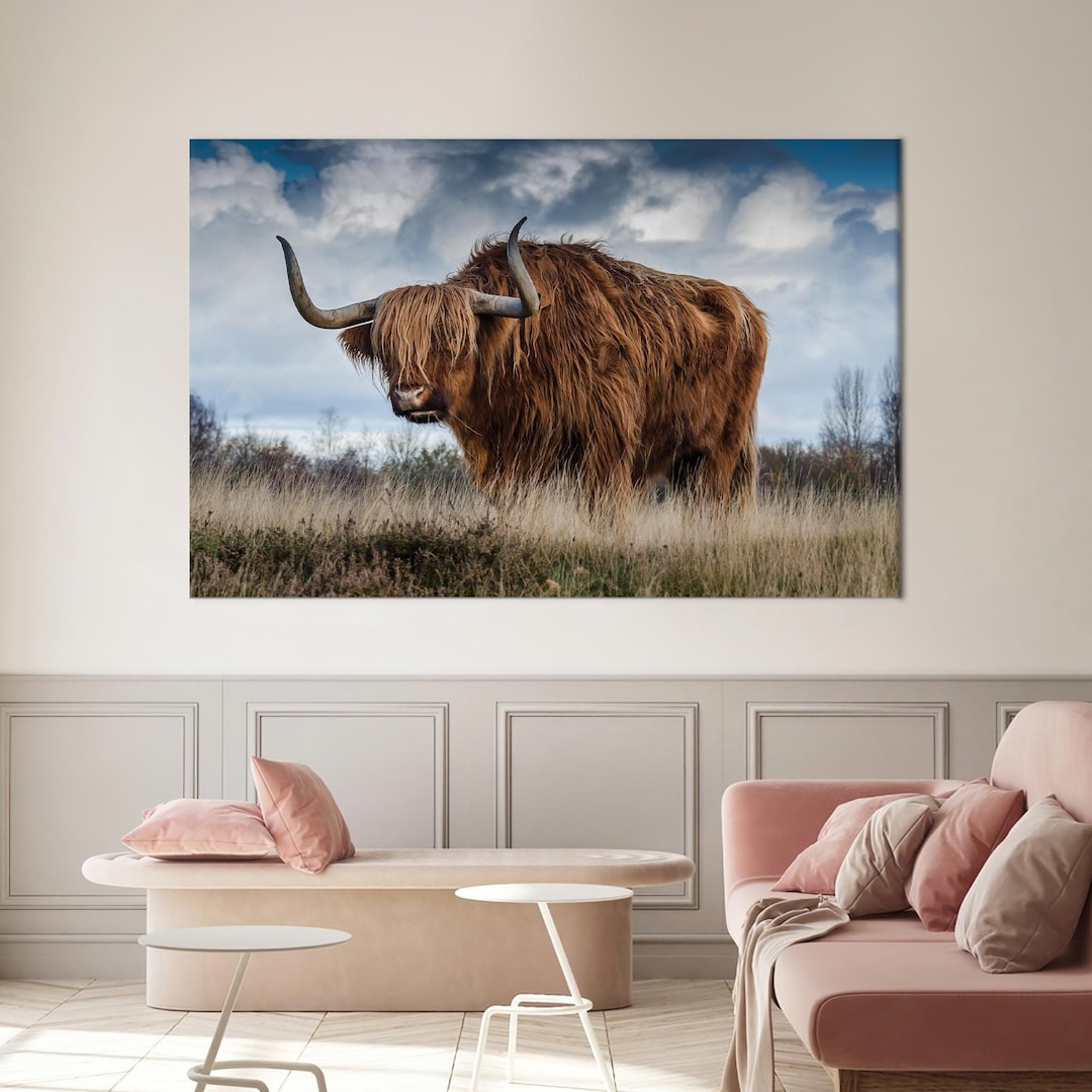 Wild Bull Art, Horned Bull Wall Art, Highland Cow, Cow Canvas Art ...