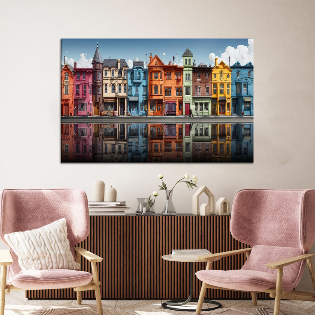 Colorful Houses Art, City Canvas Art, Colors Wall Decor, Colorful City ...