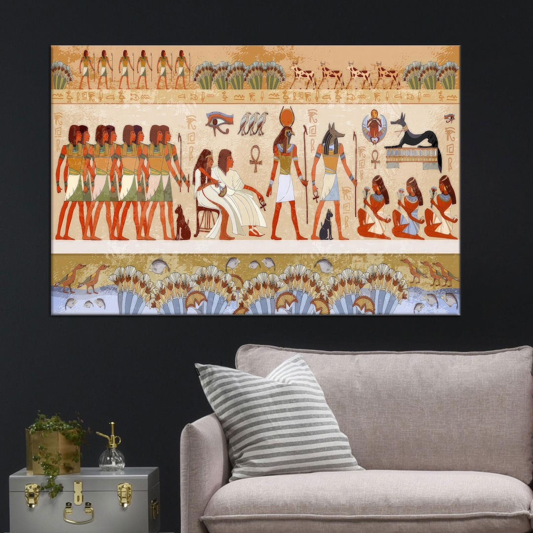 Ancient Egyptian Hieroglyphics Canvas Wall Art, Pharaoh Gods and ...