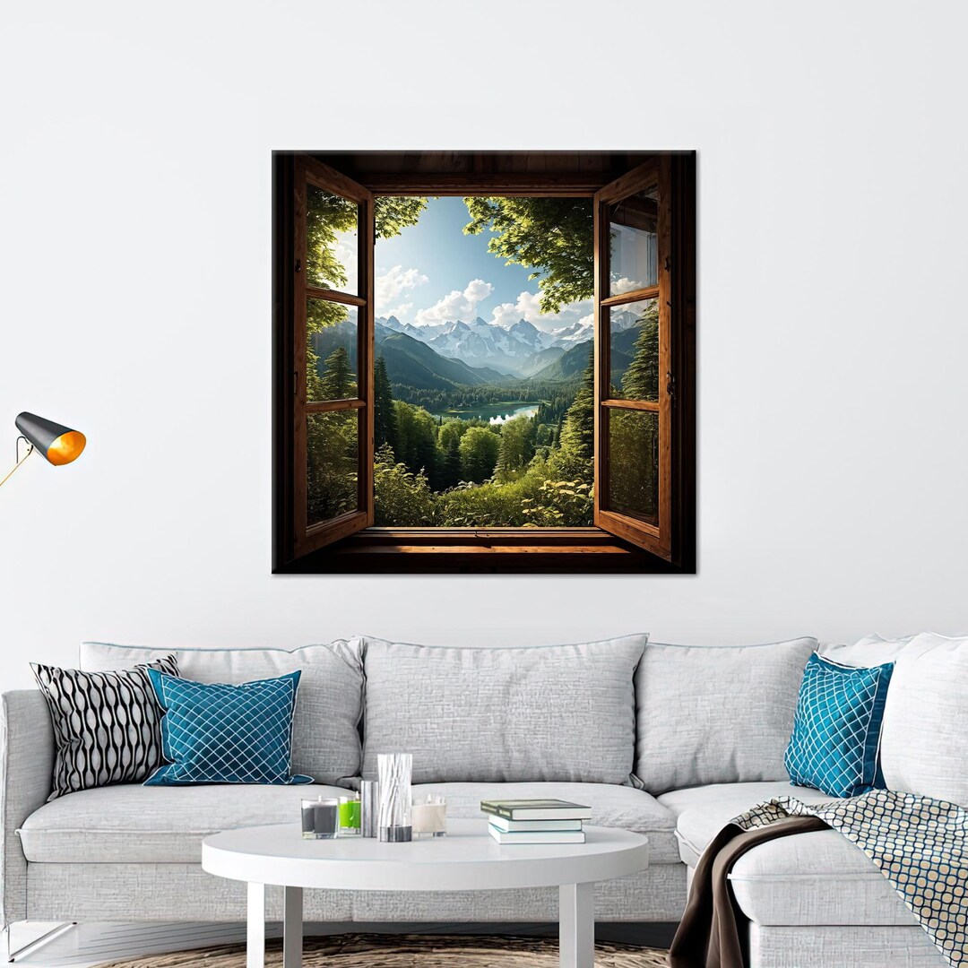 Rustic Canvas Art, Window Frame Canvas, Window Landscape, Nature ...
