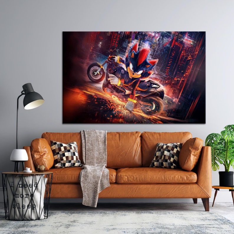 Shadow the Hedgehog Motorcycle Canvas Art - Futuristic Sonic Wall Decor ...