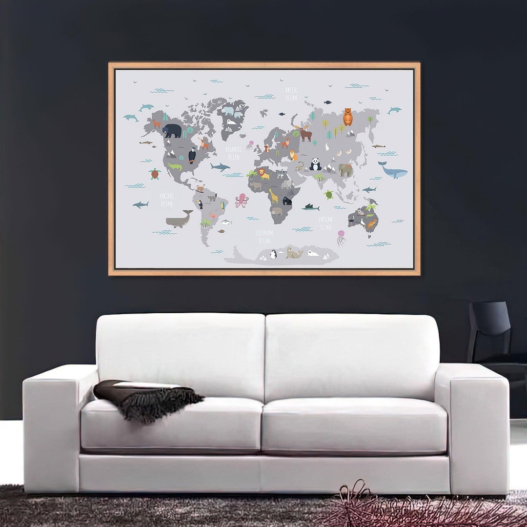 Kids Map Art, World Map Canvas, Educational Map, Educational Art ...