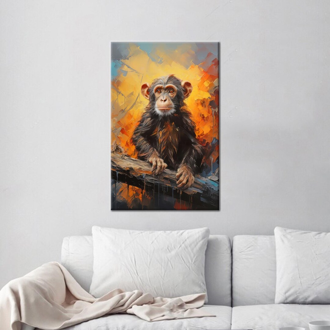 Abstract Monkey Art, Monkey Art Decor, Baby Monkey Wall Art, Wild ...