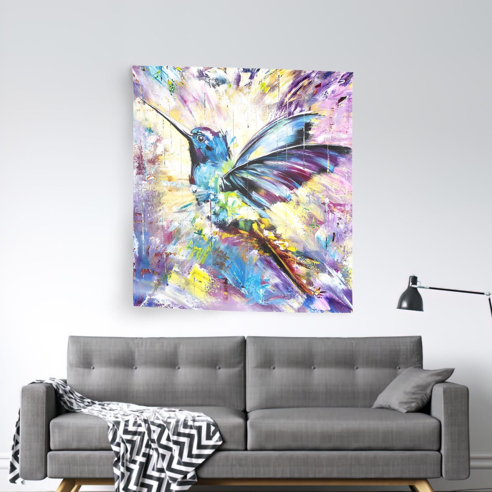 Hummingbird Art, Colorful Bird Art, Abstract Bird Canvas, Colorful Wall ...