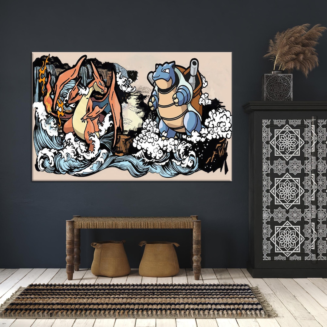 Charizard Vs Blastoise Artwork, Charizard Canvas, Blastoise Poster Art ...