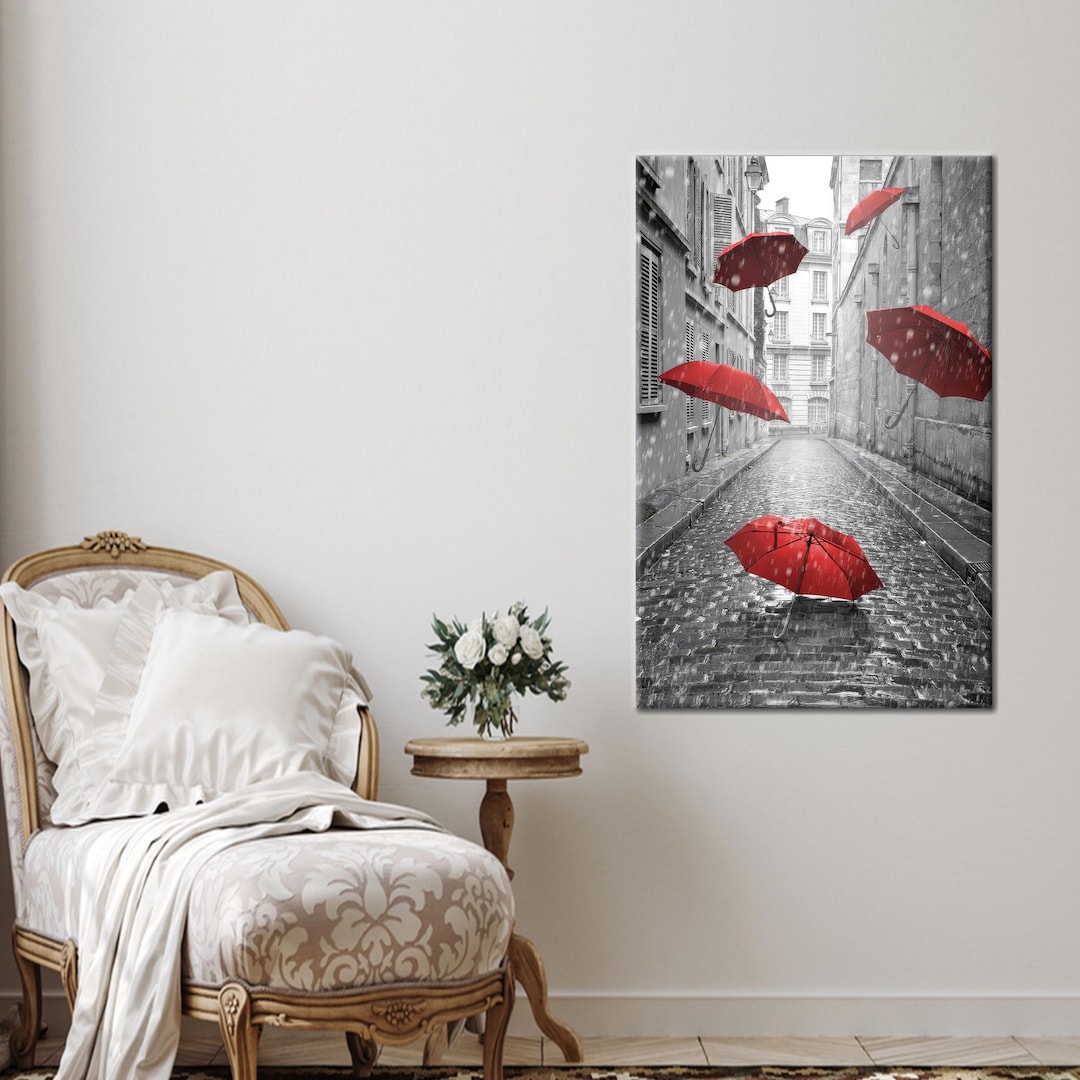 Umbrella Canvas Art, Rain Art Decor, Street Wall Art, Stone, City Art ...