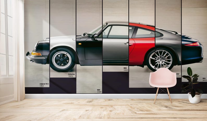 Porsche Evolution Wall Mural, Classic to Modern 911 Car Design ...