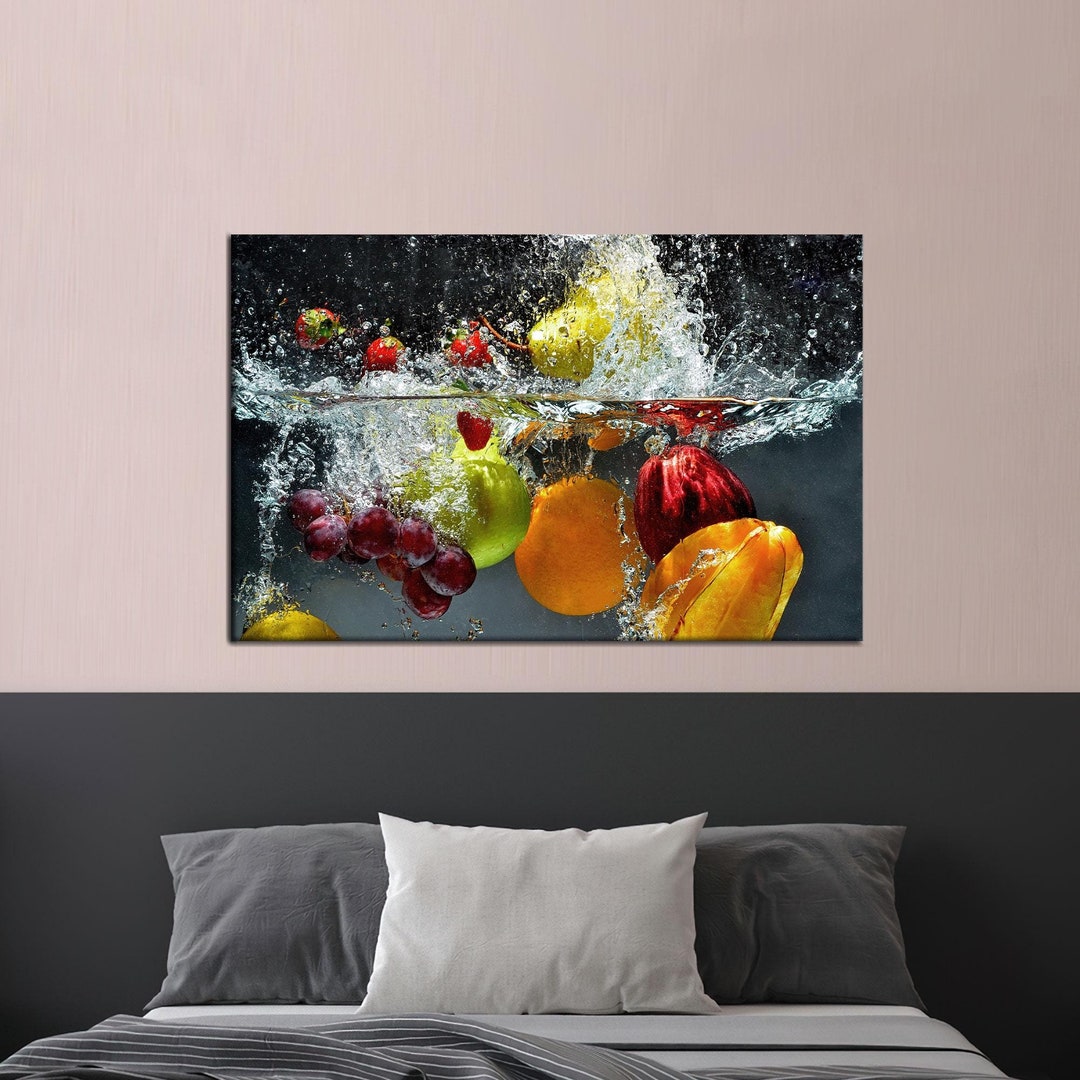 Fruits Splash, Kitchen Art Decor, Fruit Canvas Art, Colorful Wall Decor ...