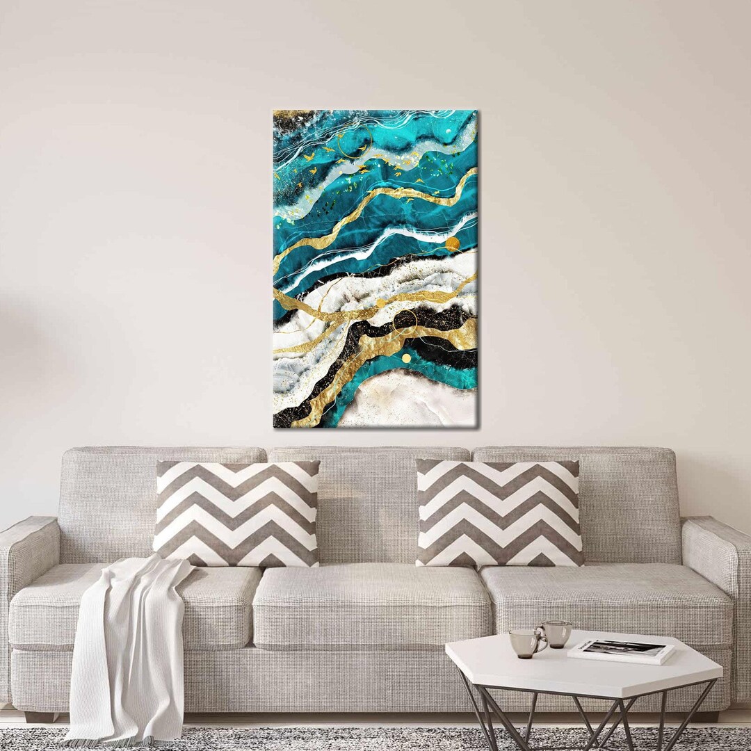 Blue Marble Art, Gold Marble Canvas, Contemporary, Shimmery Artwork ...
