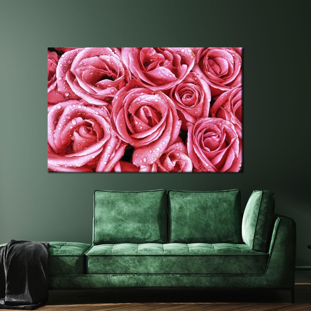 Rose Canvas Decor, Pink Rose Wall Art, Pink Flowers Poster, Modern ...