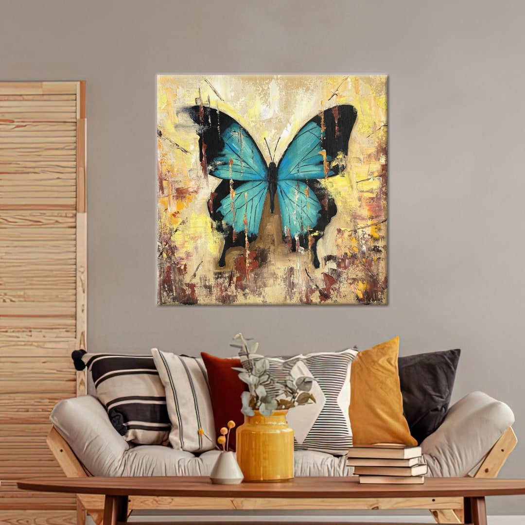 Butterfly Canvas Art, Butterfly Lover Gift, Yellow Wall Decor, Abstract ...