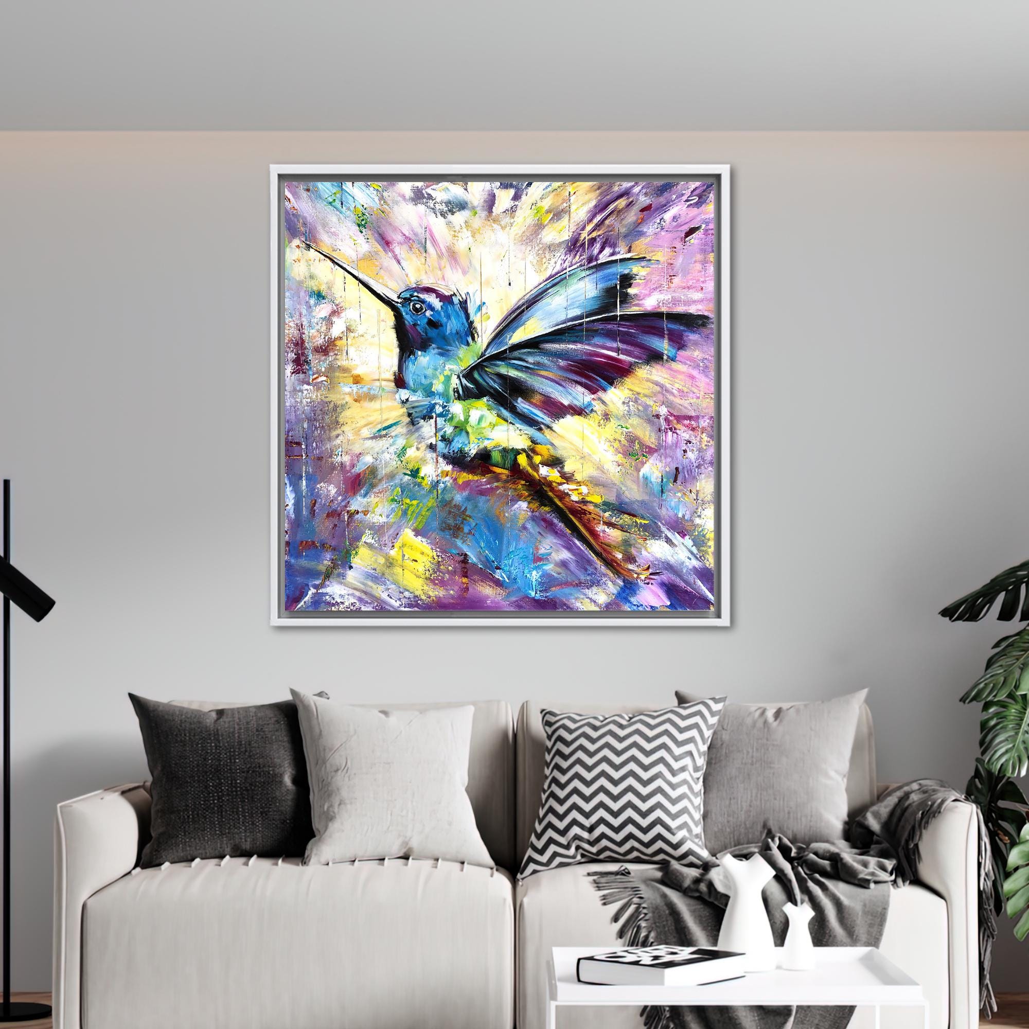 Hummingbird Art, Colorful Bird Art, Abstract Bird Canvas, Colorful Wall ...